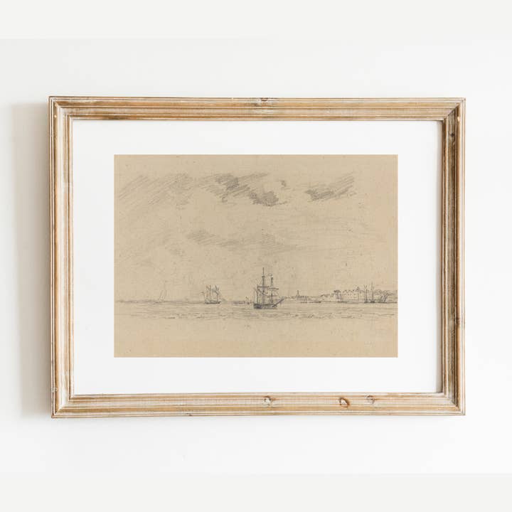 Antique Replica Coastal Landscape with Ships Art Print | Classical ...